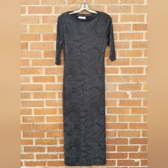 Jessica | Dresses | 34 Sleeves Boat Collar Black Slinky Maxi Dress With ...